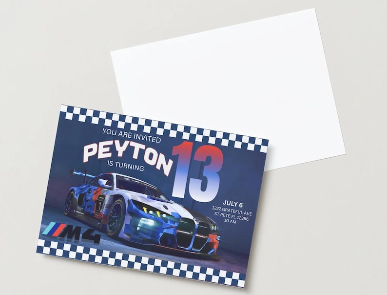 Race Car Birthday Invitation | BMW M4 Teen Party Invite | Boy Car ...
