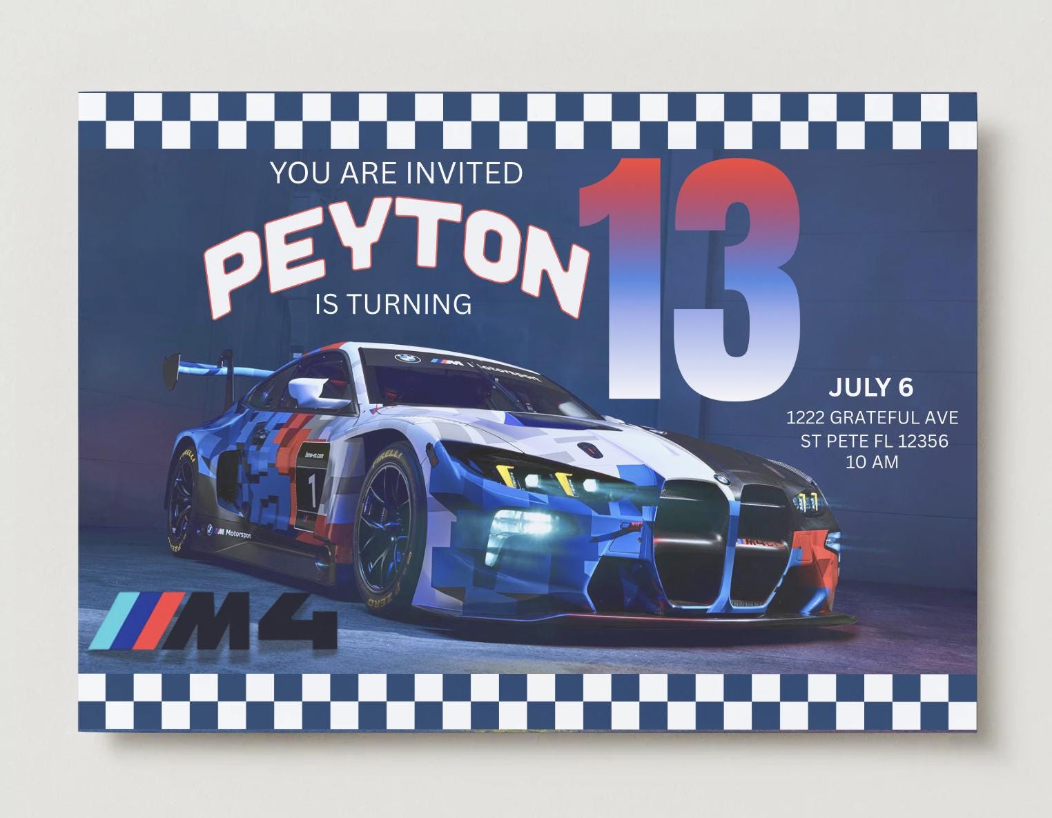 Race Car Birthday Invitation | BMW M4 Teen Party Invite | Boy Car ...