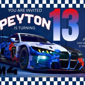 Race Car Birthday Invitation | BMW M4 Teen Party Invite | Boy Car ...