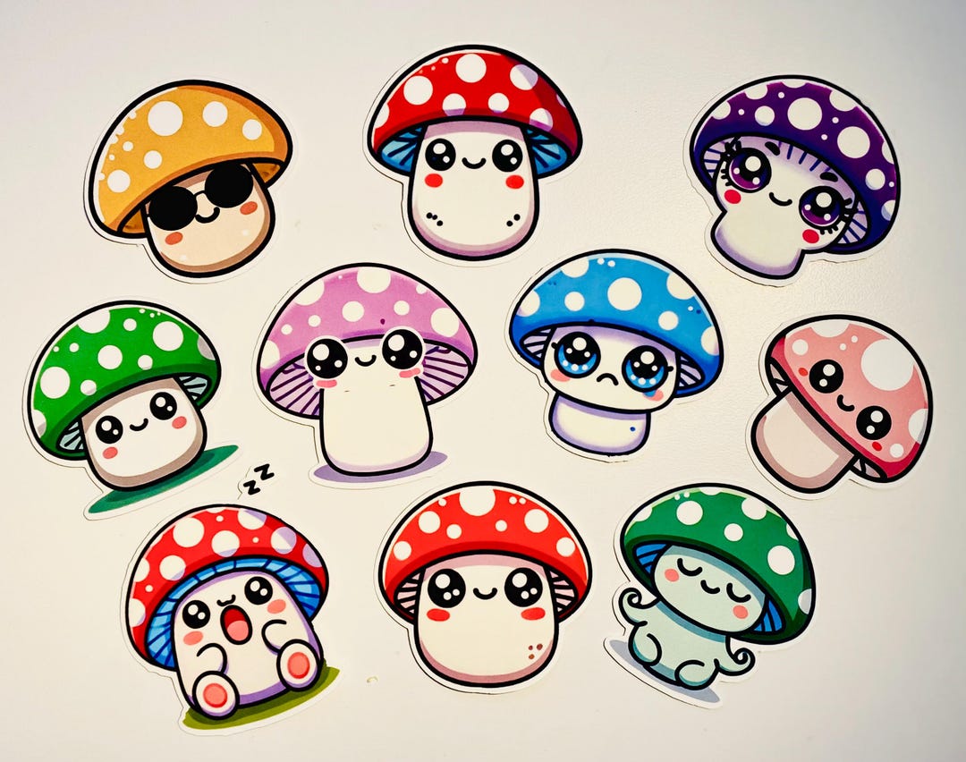 Set of 10 Adorable Mushroom Sticker Pack – Cute Vinyl Matte Stickers ...