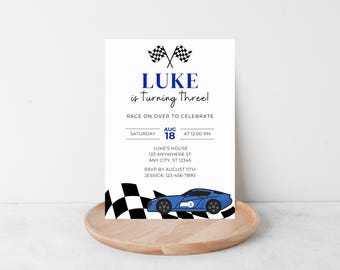 Blue Race Car Birthday Invitation, Race Car Birthday Invitation, Sport ...