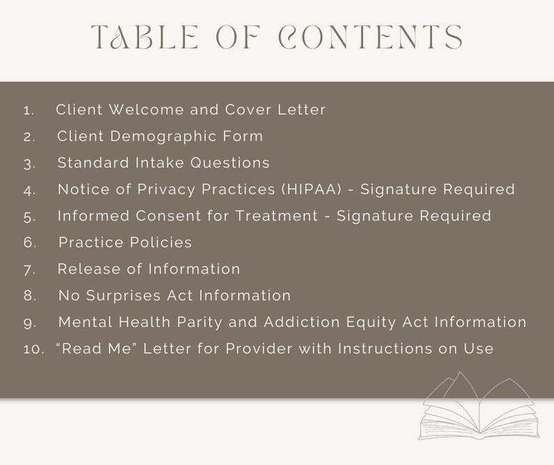 Editable Therapy Intake Forms Bundle: HIPAA & Compliance (word .docx ...
