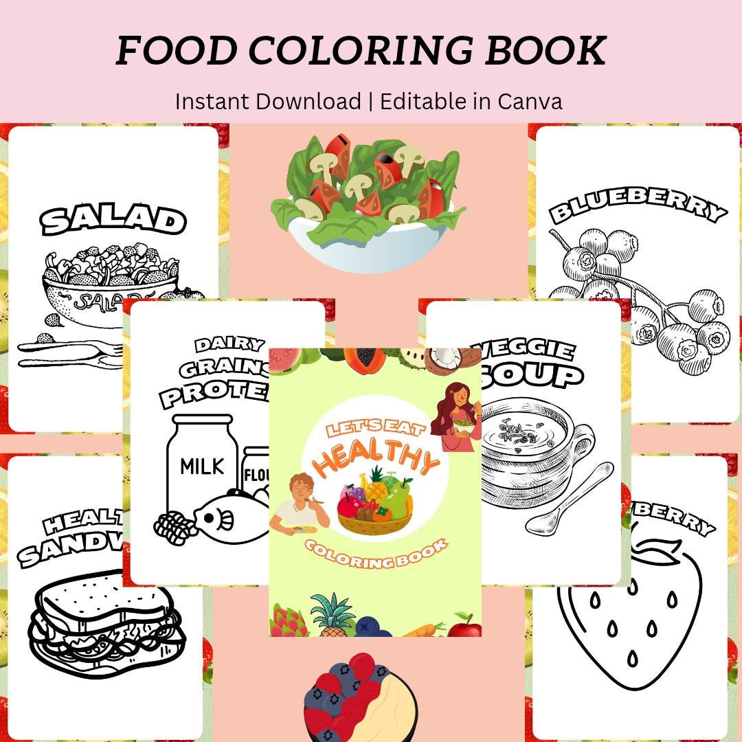 Healthy Food Coloring Book - Etsy