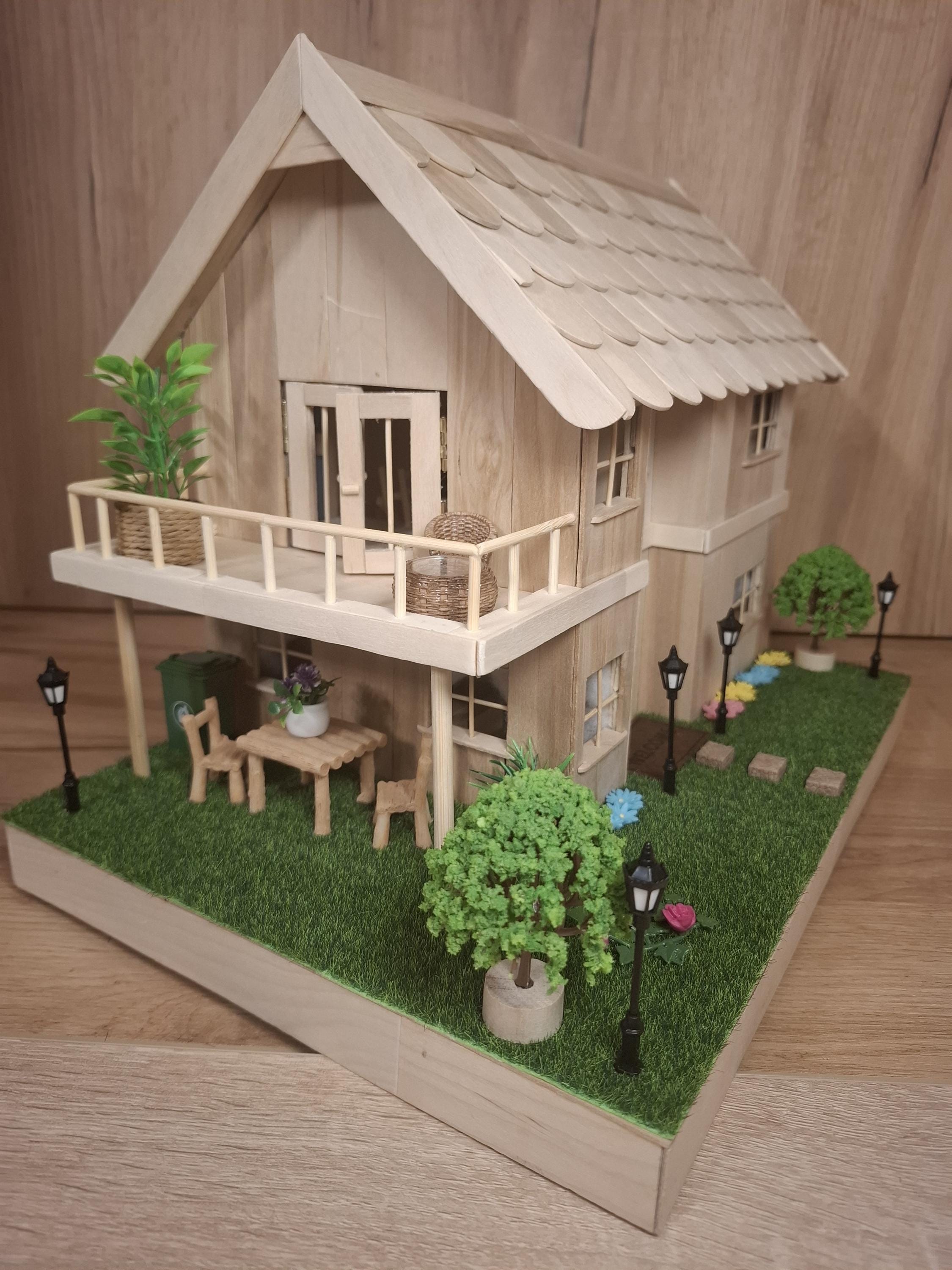 Handmade Wooden Popsicle Stick House | Furnished Miniature Home With ...