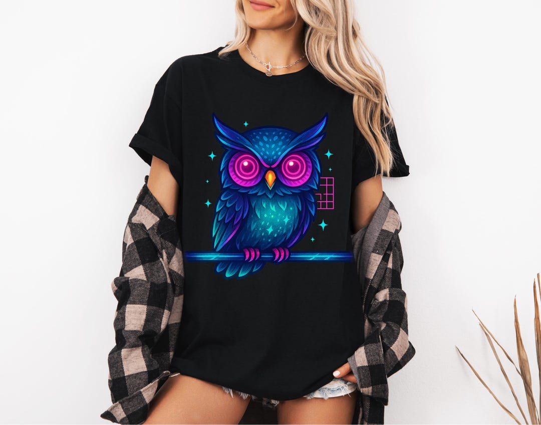 Cyberpunk Owl Shirt Neon Vaporwave Bird T Shirt Glitchcore Aesthetic ...