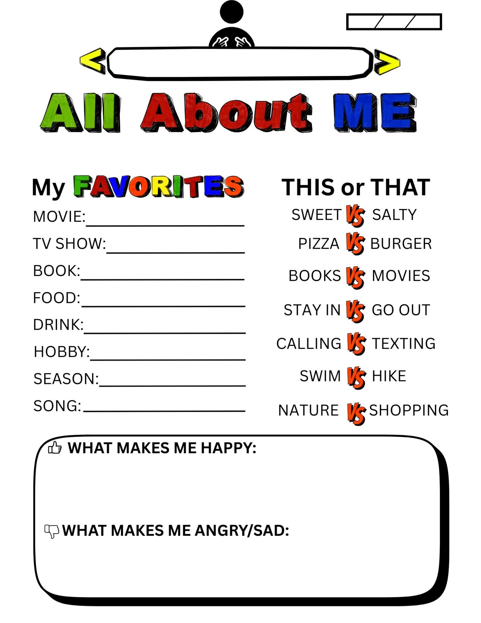 All About Me Printable Back to School Worksheet Teens Kids Get to Know ...