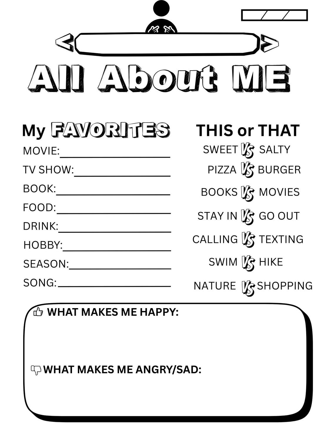 All About Me Printable Worksheet: Back to School Activity for Teens ...