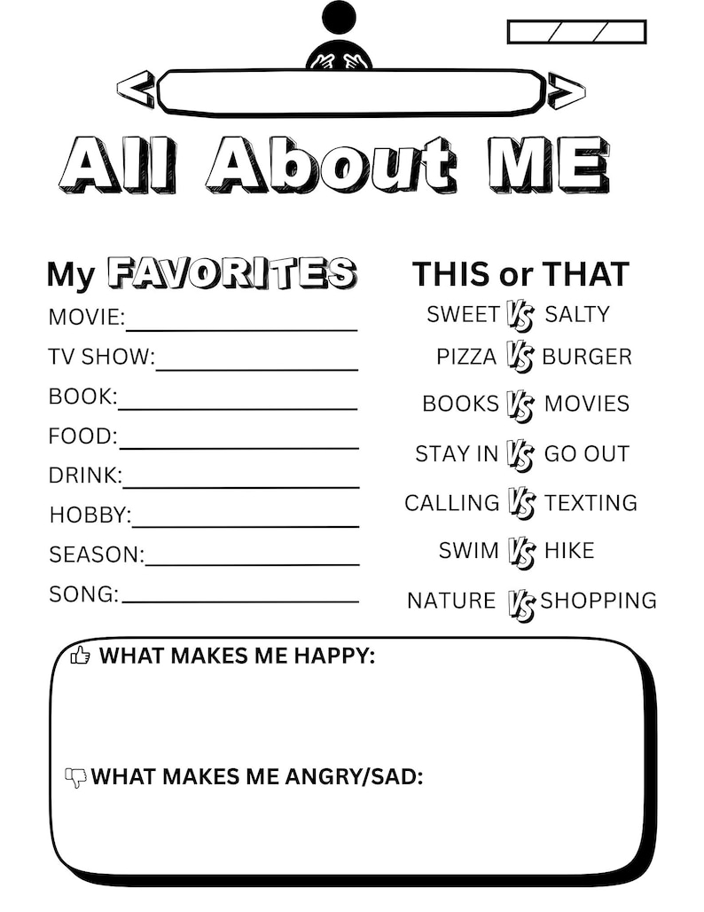 All About Me Printable Worksheet: Back to School Activity for Teens ...