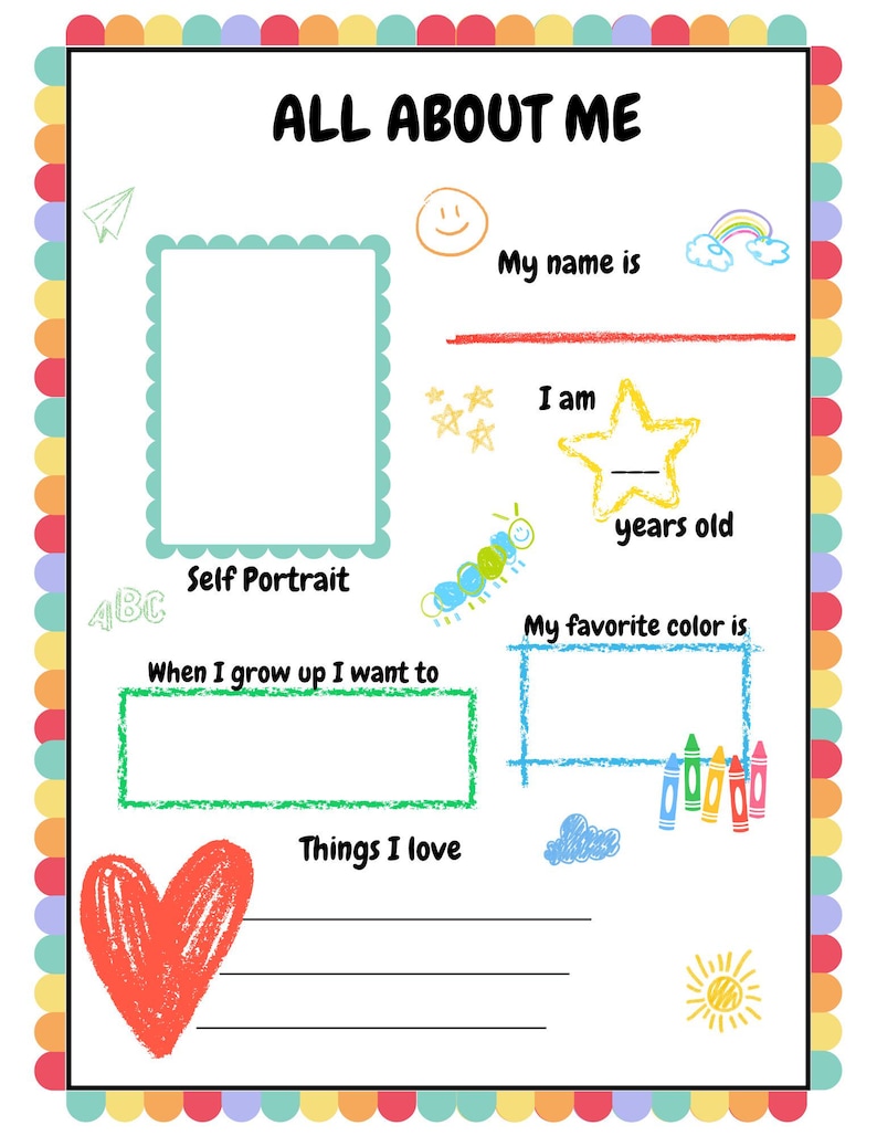 All About Me Printable Worksheet: Back to School Activity (PDF & JPG ...