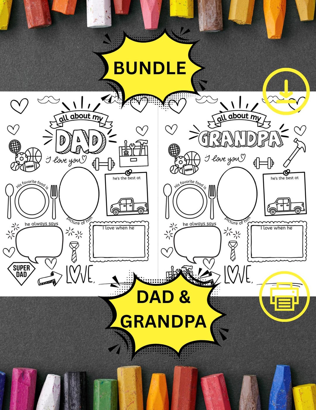 All About My DAD GRANDPA Worksheet Father's Day Coloring Page Father's ...