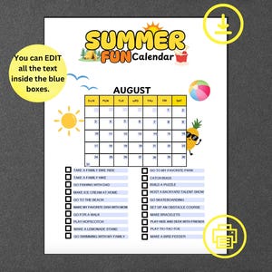 Editable Summer Fun Calendar: Family Activities Bucket List (printable ...