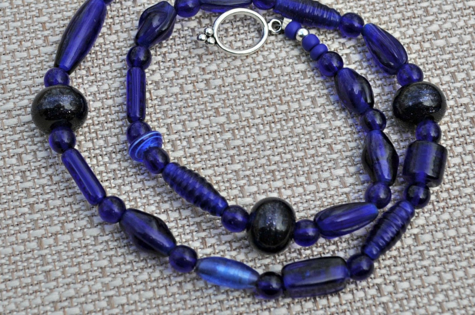 Cobalt Blue Lampwork Glass Bead Necklace - Etsy