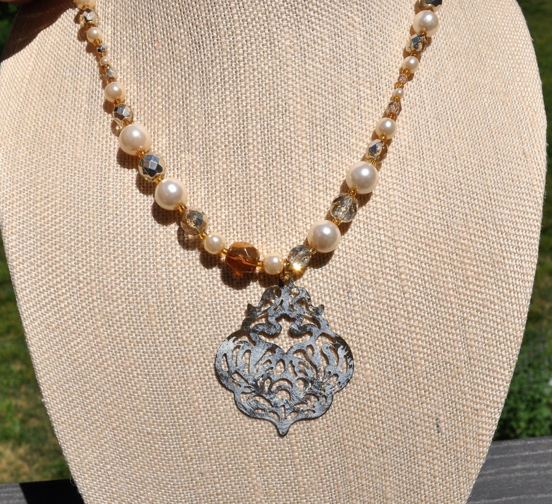 Long collier de perles métalliques vintage - Etsy France