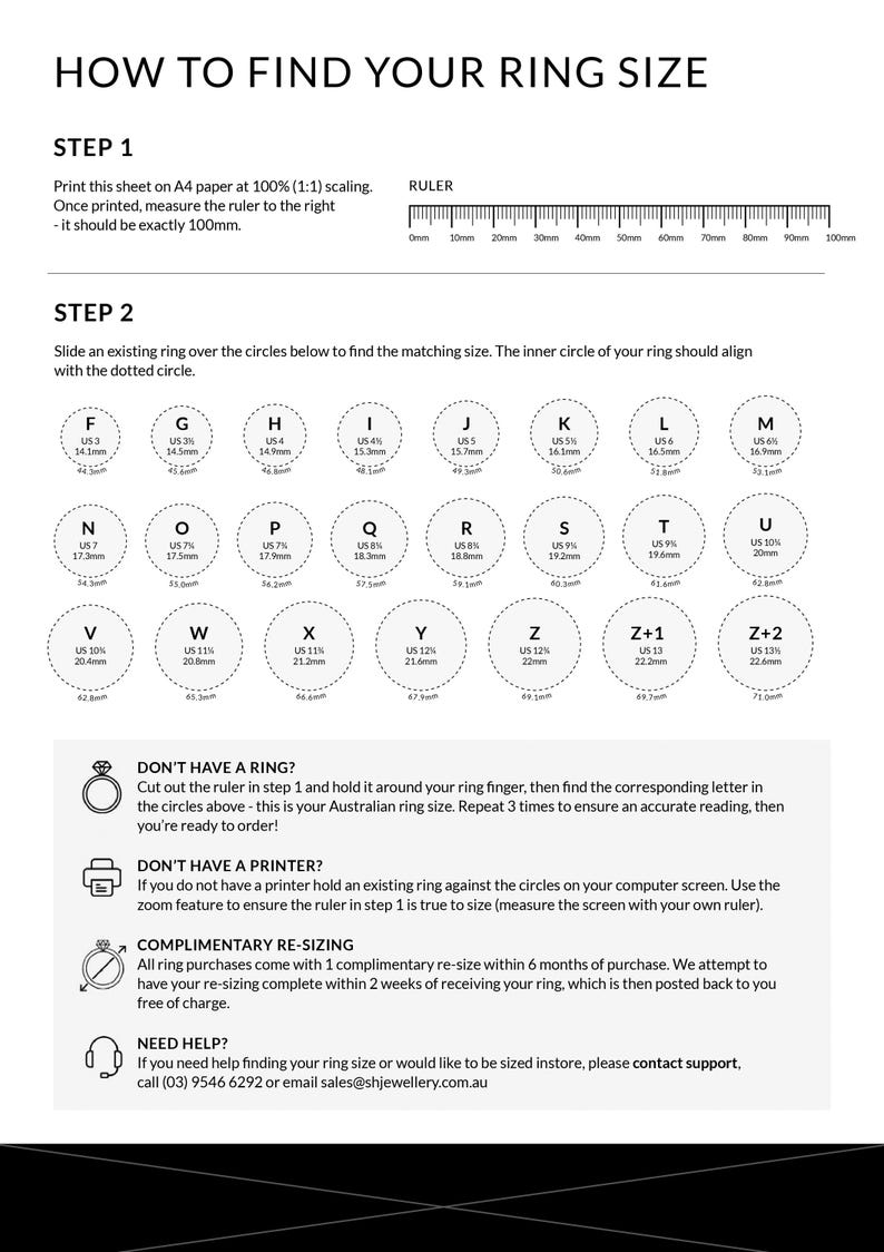 Printable Ring Sizer: International Size Chart (PDF & JPG) - Etsy Australia