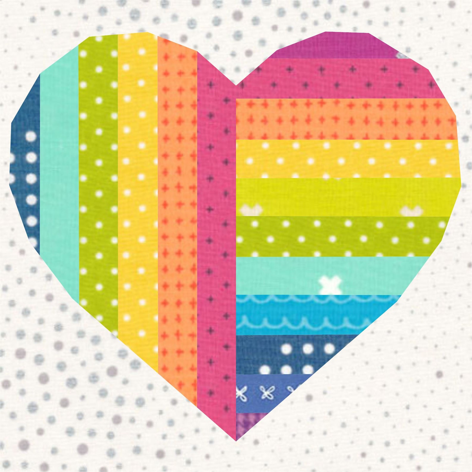 Mod Heart Foundation Paper Piecing FPP Pattern || Striped Heart Quilt ...