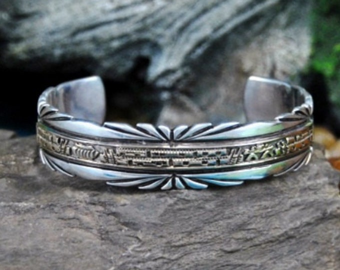 James Pioche Cuff // Sterling and 14K Solid Yellow Gold High Relief ...