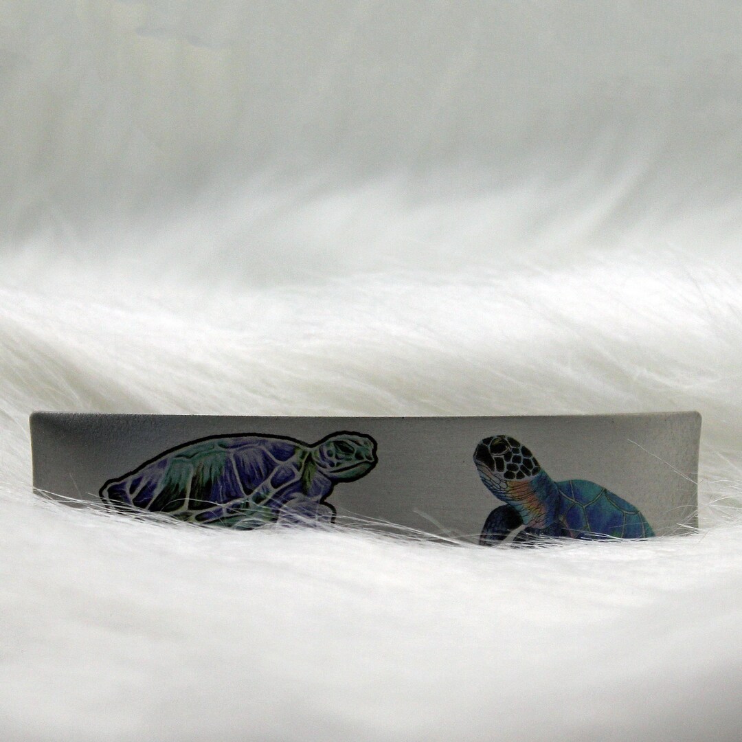 Two Sea Turtle Friends Swimming Together on a Silver Rectangle Barrette ...