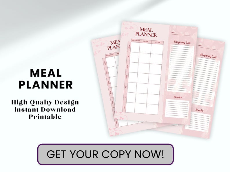 Ultimate Pink Meal Planner Printable PDF – Digital Menu Organizer for ...