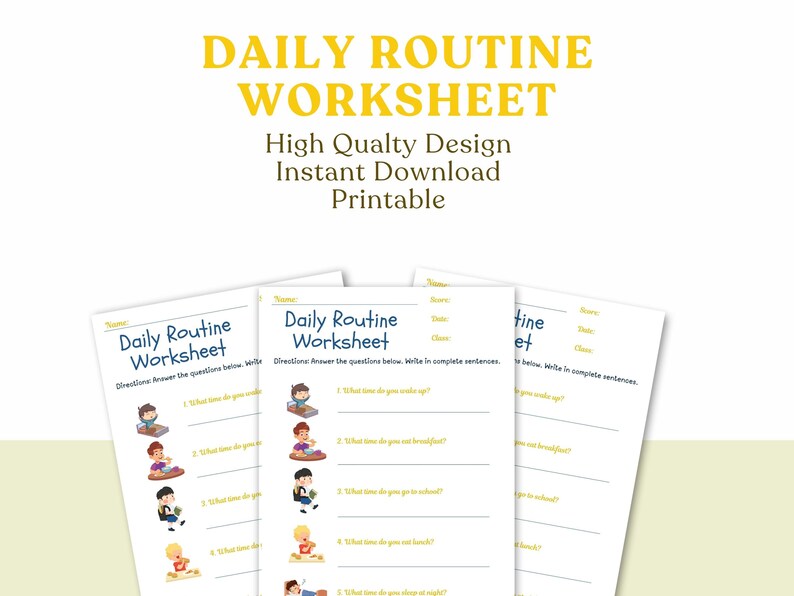 Printable Yellow and White Daily Routines Worksheet | Morning & Evening ...