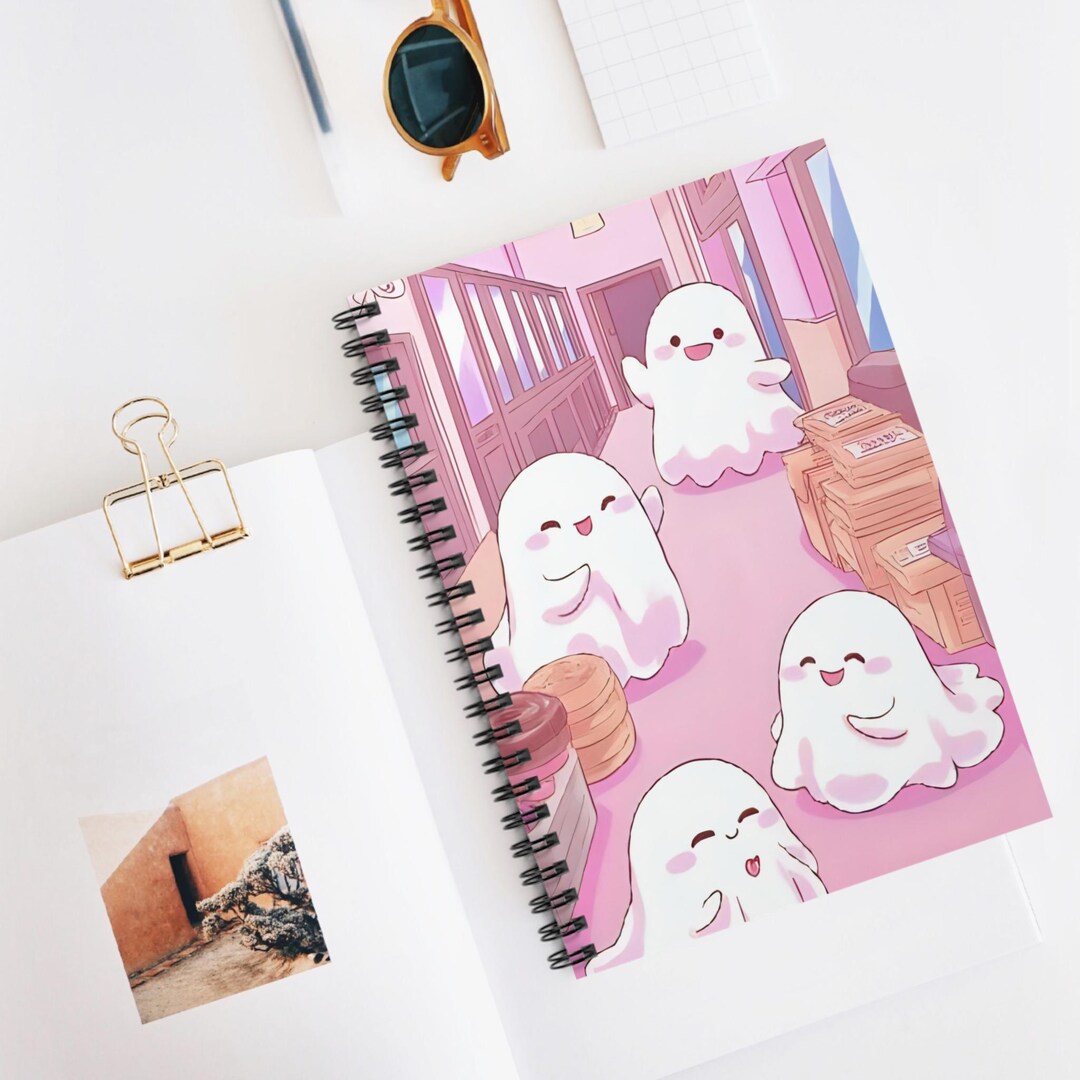 Cute Ghost Spiral Notebook - Whimsical Ruled Journal for Kids, Ghost ...