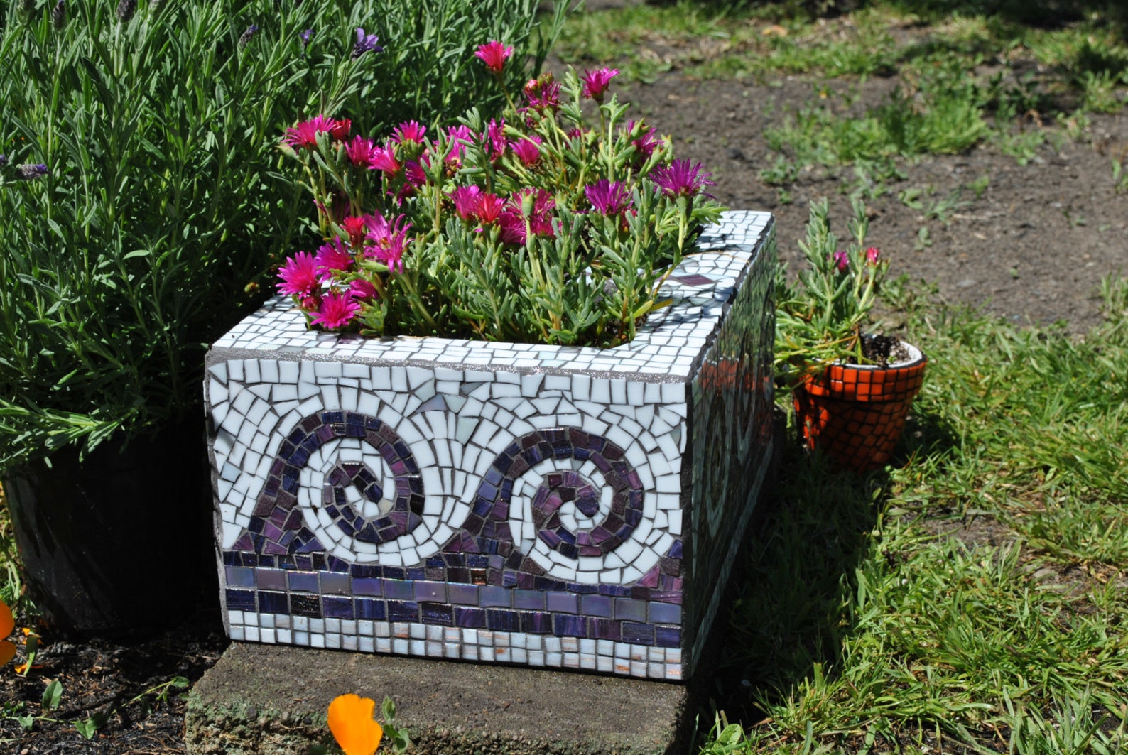 Upcycled Mosaic Cinder Block Garden Planter-purple Tile and - Etsy