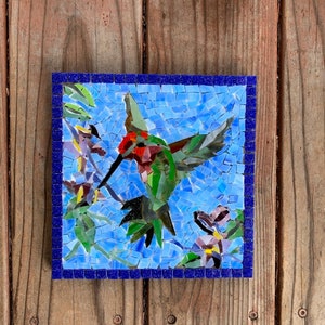 Hummingbird Stained Glass Mosaic - 8x8 - Backsplash Tile - Kitchen Tile ...