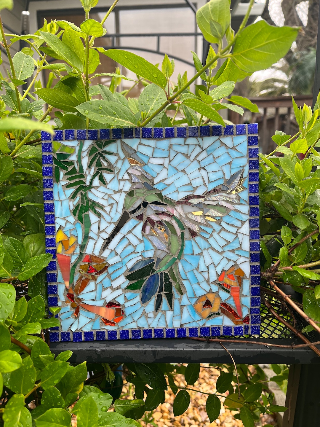 Hummingbird Stained Glass Mosaic - 8x8 - Backsplash Tile - Kitchen Tile - Etsy