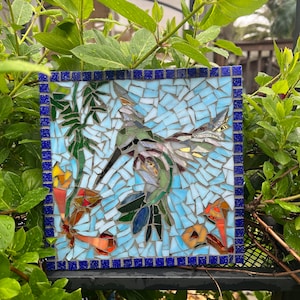 Hummingbird Stained Glass Mosaic - 8x8 - Backsplash Tile - Kitchen Tile ...