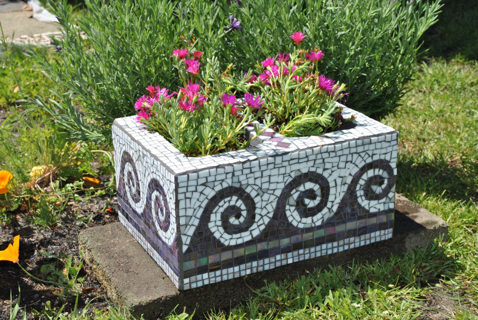 Upcycled Mosaic Cinder Block Garden Planter-purple Tile and - Etsy