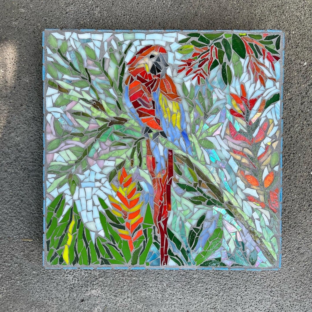 Custom Designed BIRD Theme Stained Glass Mosaic Garden Stepping Stones ...