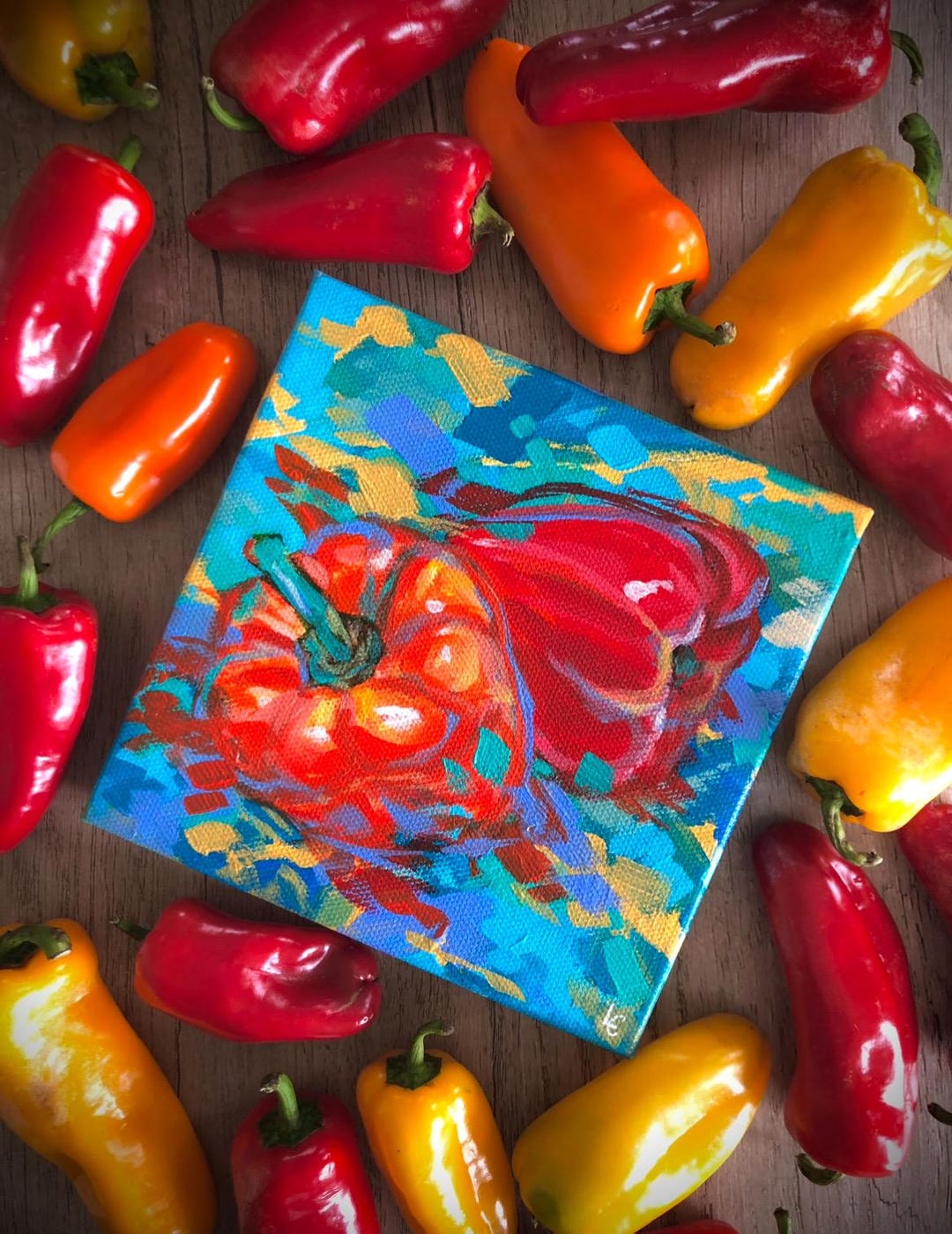 Bell Peppers 6x6” Modern Original Still Life Acrylic Painting. Sides ...