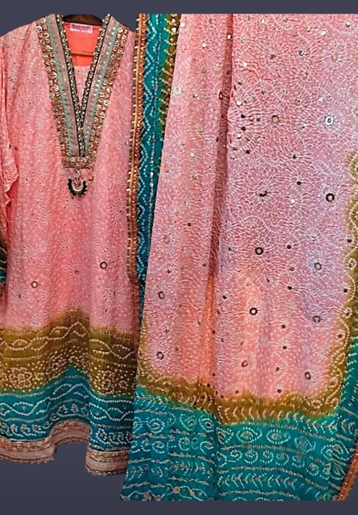 Pure Silk Pakistani Suit: Mukesh Work Mehndi Dress - Etsy