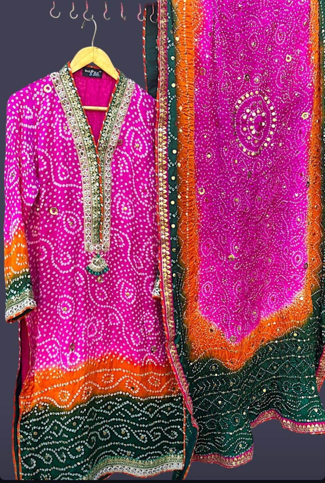 Pure Silk Pakistani Suit: Mukesh Work Mehndi Dress - Etsy