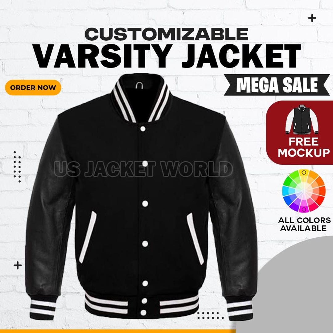 Custom Varsity Jacket - Personalized Black and White Ribs Letterman ...