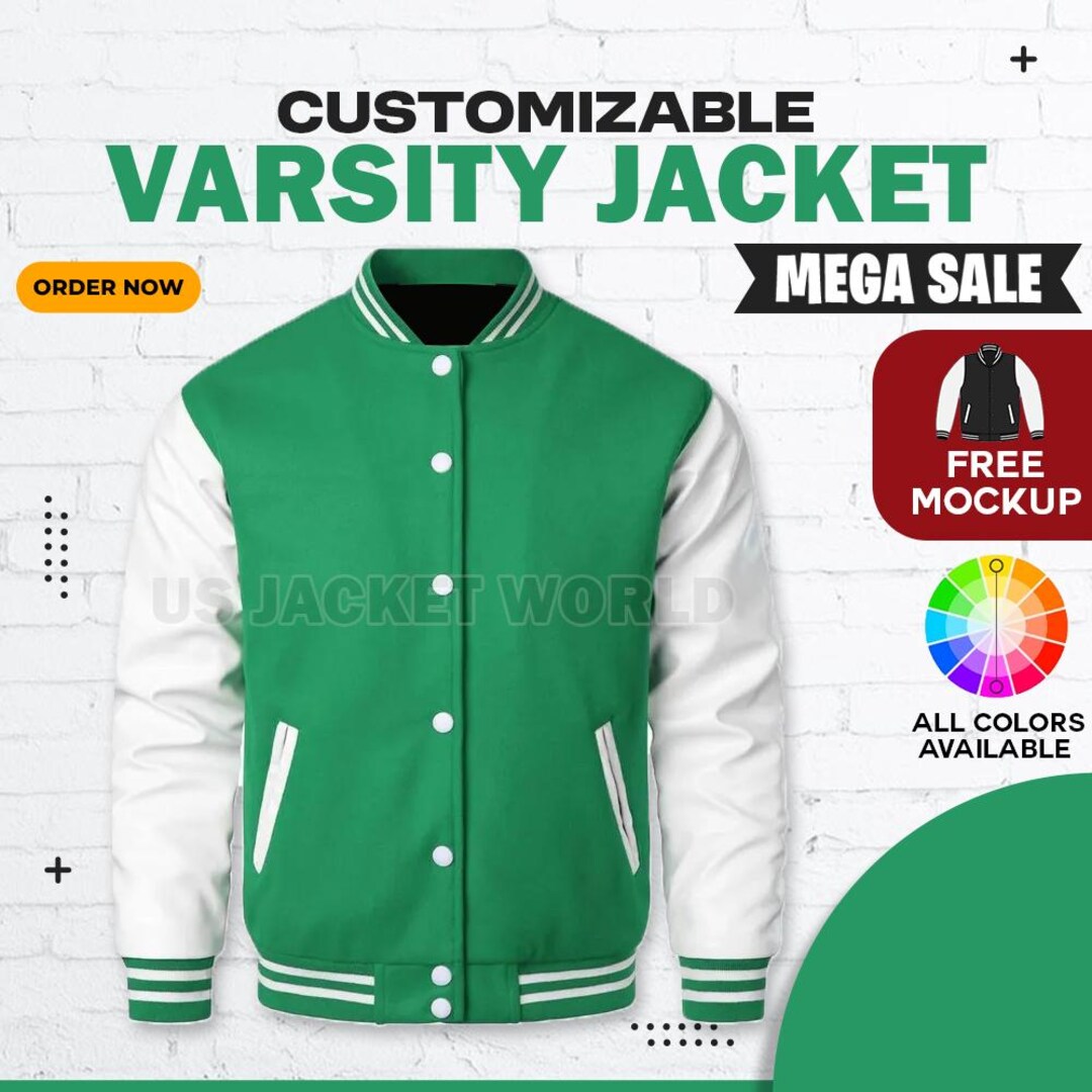 Custom Green and White Varsity Jacket – Personalized Wool and Leather ...