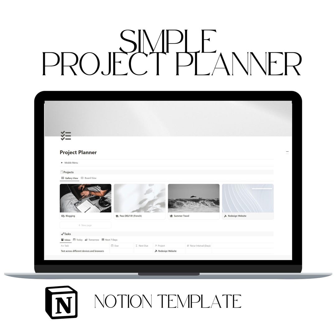 Simple Project Planner Notion Template | Task Management Dashboard - Etsy