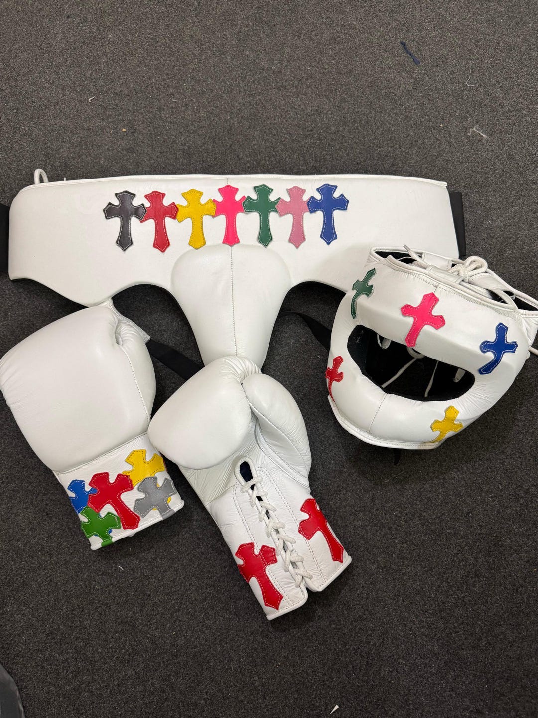 Chrome Hearts Inspired Boxing Gloves | White Luxury Leather Sparring ...