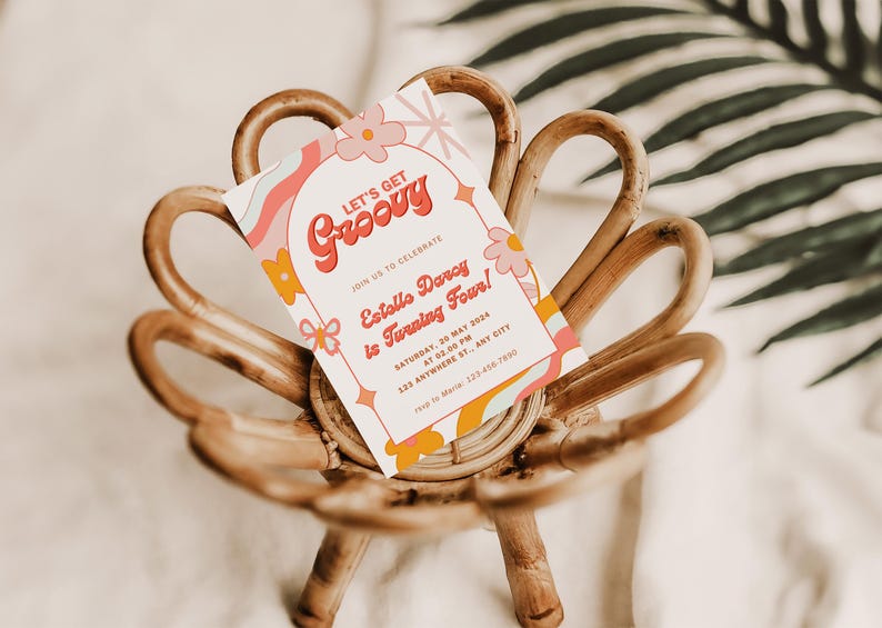 Editable Groovy Rainbow Groovy Invite 2nd Birthday Invite Brown ...