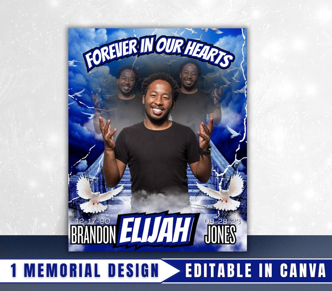 Blue Memorial Design, Funeral Program Template, Canva Editable Obituary ...
