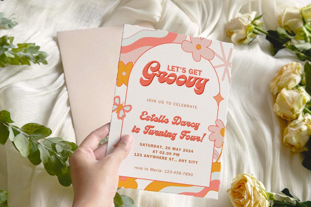 Editable Groovy Rainbow Groovy Invite 2nd Birthday Invite Brown ...