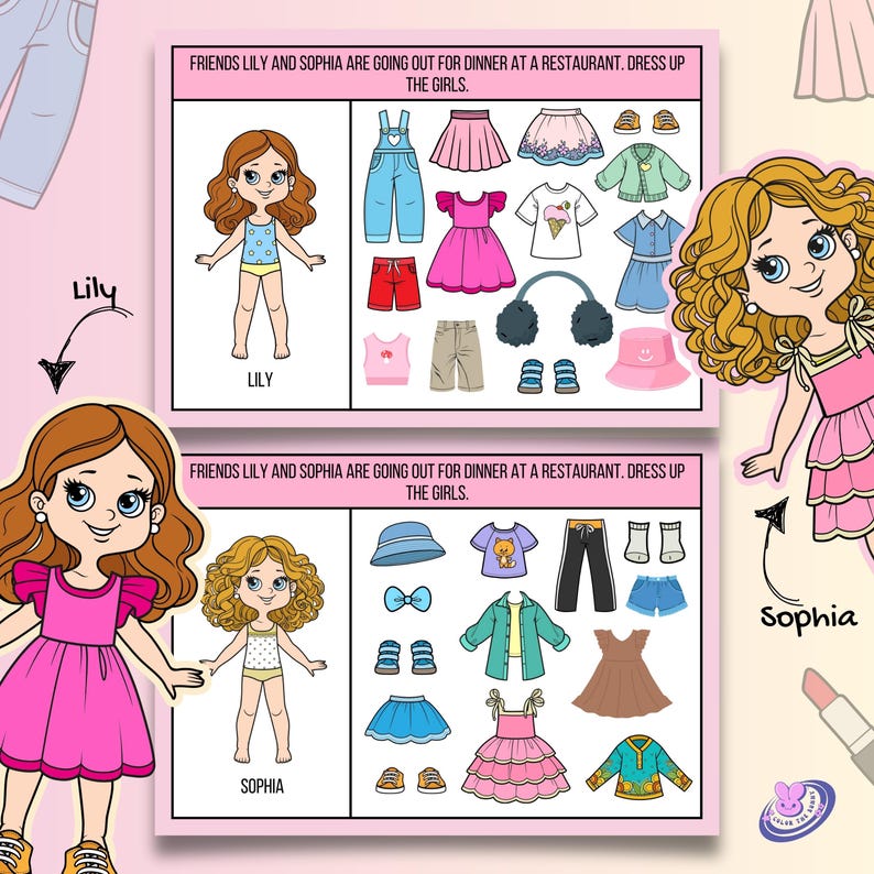 Dress up Girls Activity Worksheet for Kids Homeshool Printable Paper ...