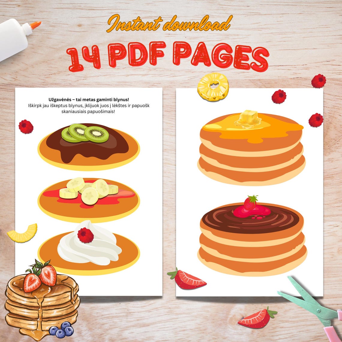 Food Craft Printable Pancakes DIY for Kids Activity Pretend to Play Cut ...