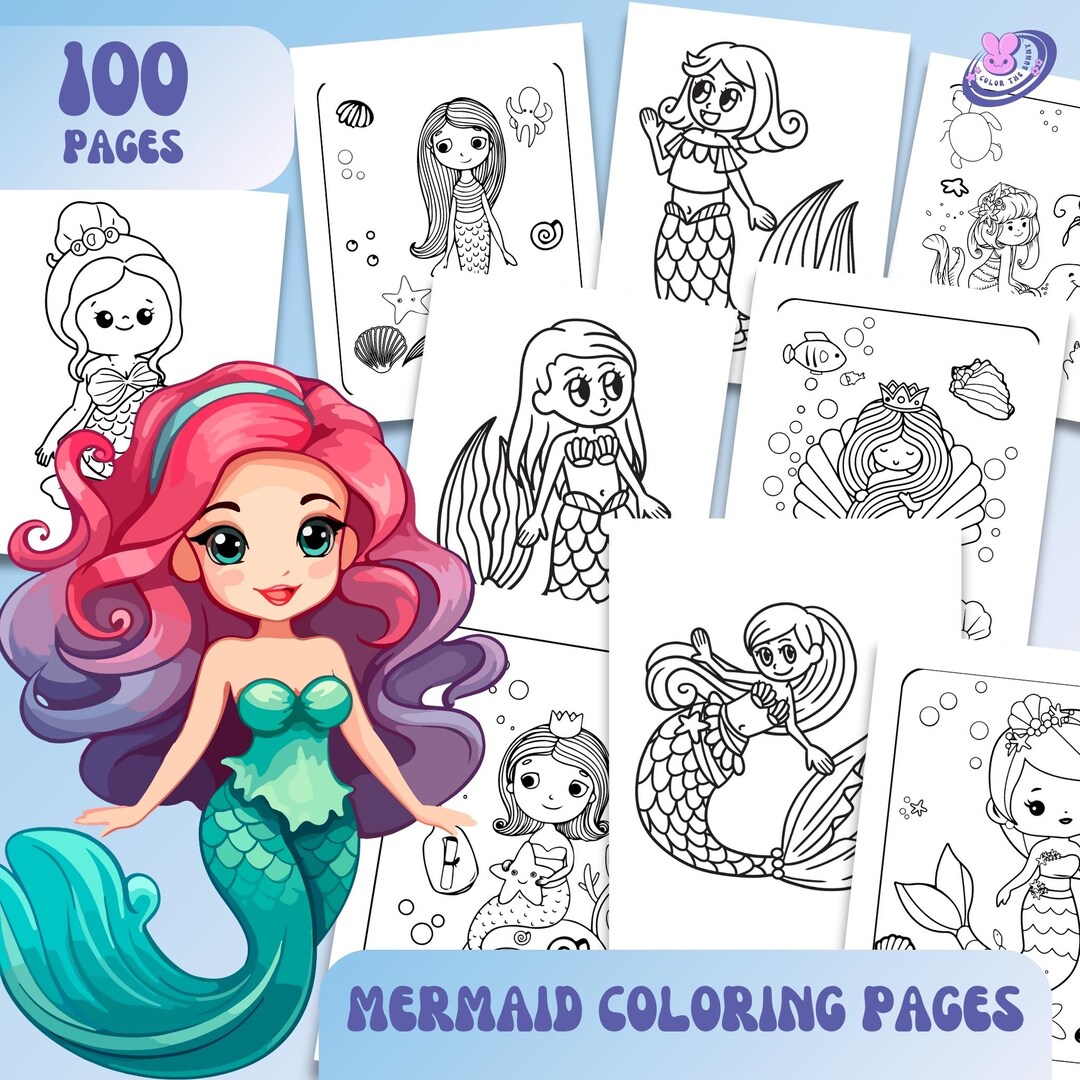 Cute Mermaids Coloring Pages for Girls Activity Instant Download ...