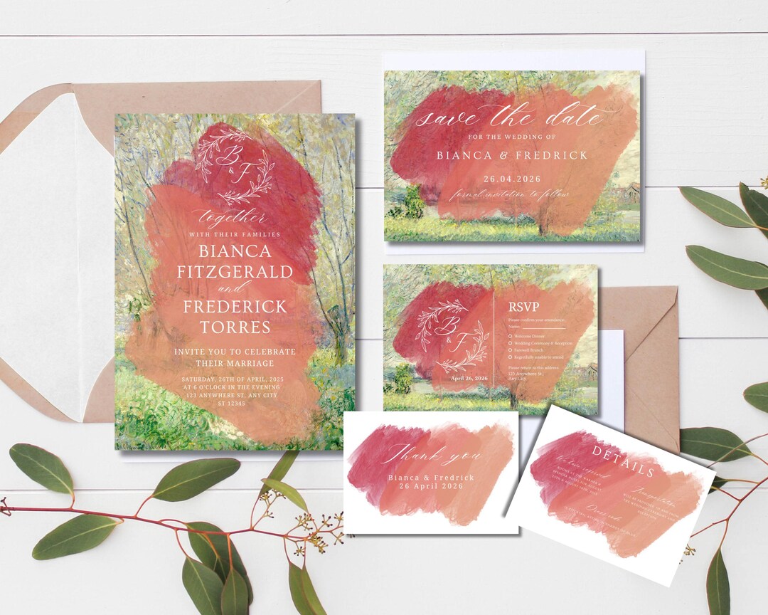 Monet Wedding Invitation Template: Watercolor Greenery (digital) - Etsy