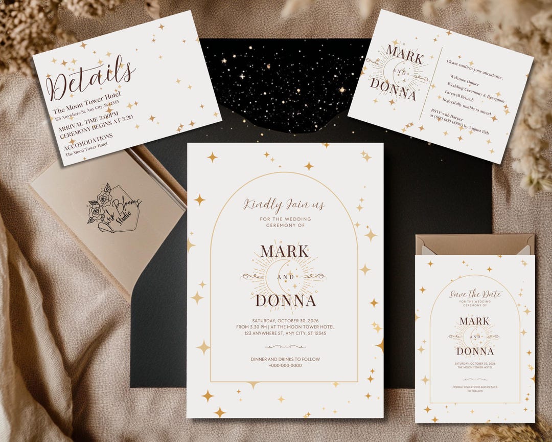 Celestial Wedding Invitation Suite-wedding Invitation Stars, Rsvp & Details Cards, Moon Wedding ...