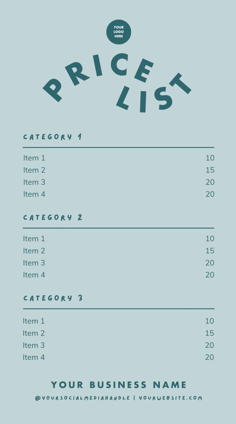 Price List Small Business, Editable Price List, DIY Editable Canva ...