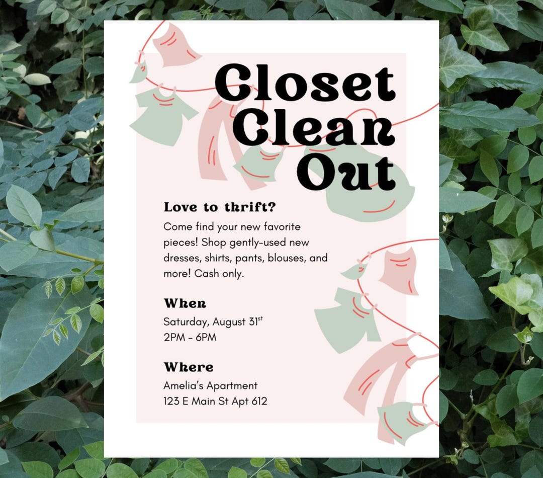 Clothing Sale Invitation Template, Thrift Store, Closet Cleanout Flyer ...