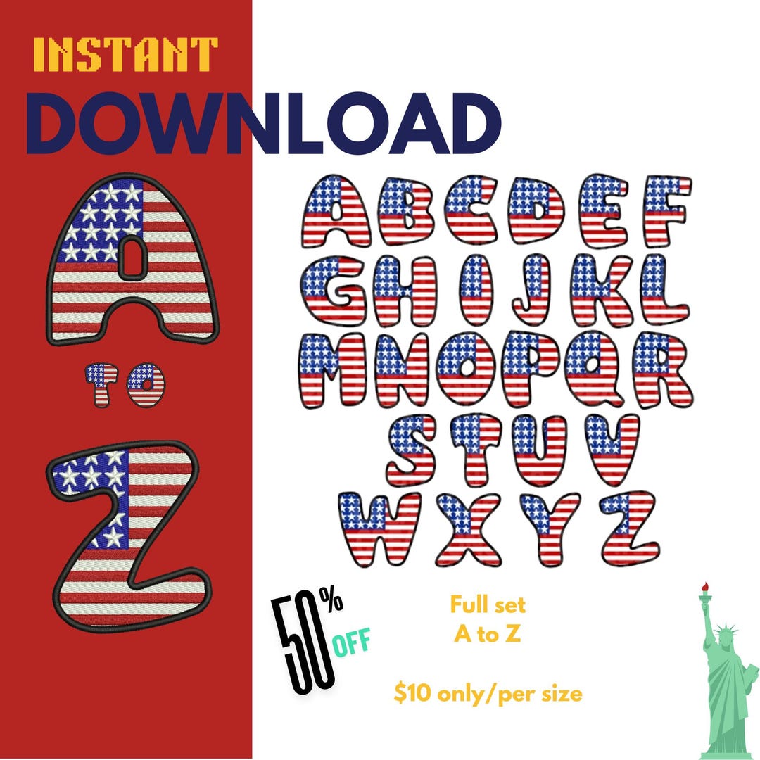 A to Z American Flag Embroidery Alphabet - Digital Download - USA ...