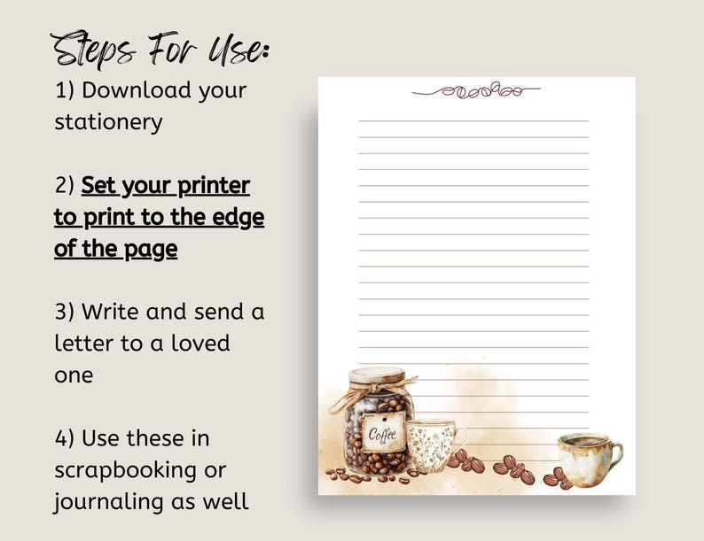 Coffee Shop Stationery Set: Printable Letter Paper (digital Download ...