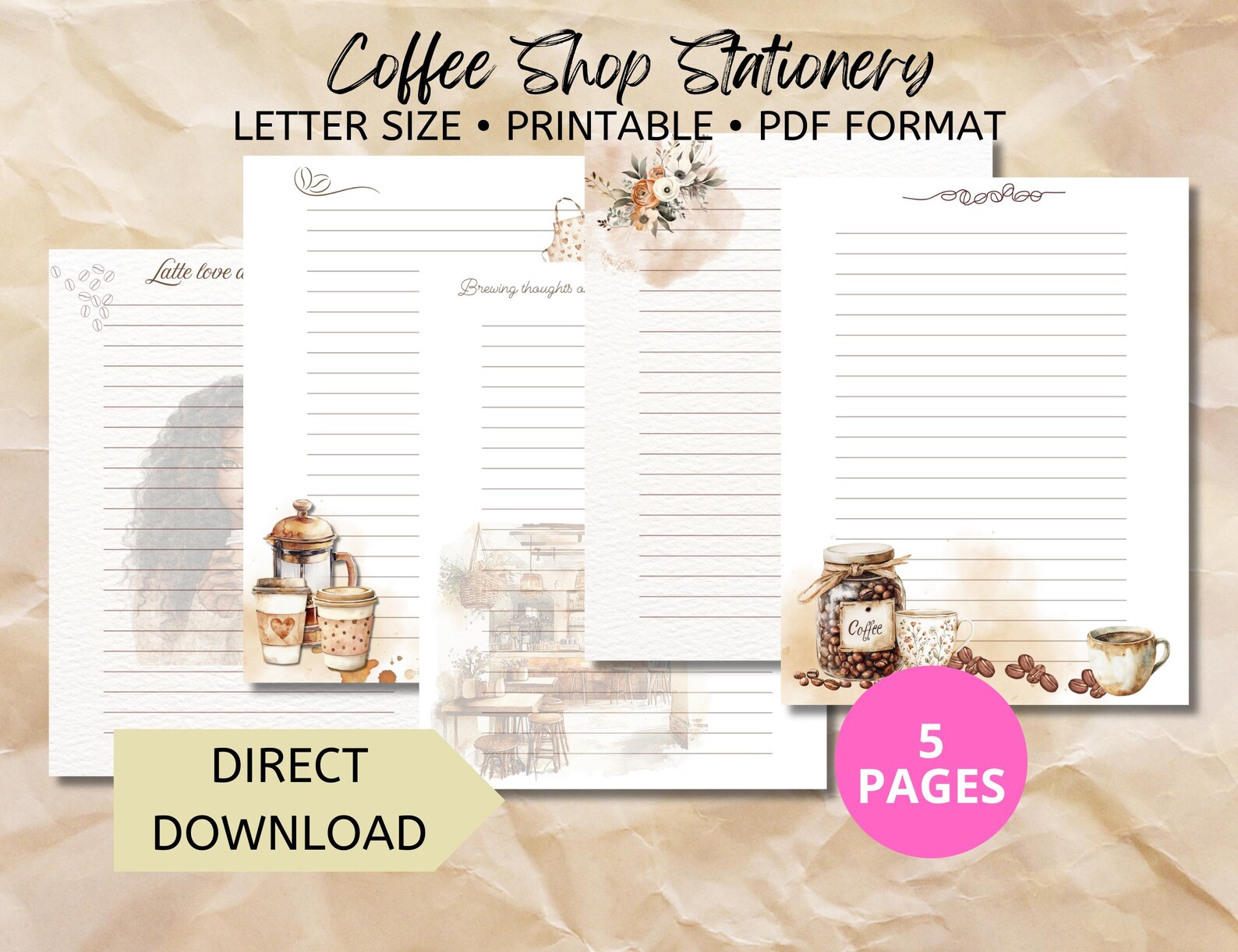 Coffee Shop Stationery Set: Printable Letter Paper (digital Download ...